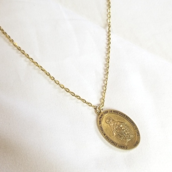 Jewelry | Gold Pray For Us Catholic Miraculous Medal Necklace | Poshmark
